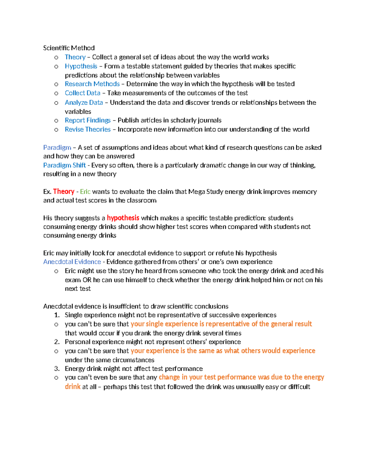 Lec1 Research Methods - lec1 - Scientific Method o Theory – Collect a general set of ideas about ...