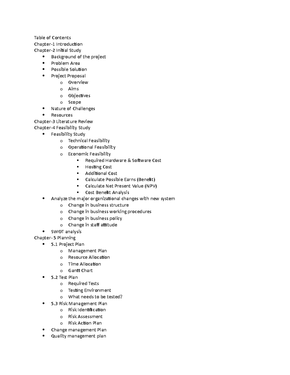 Sample outline - Final year project - Table of Contents Chapter-1 ...