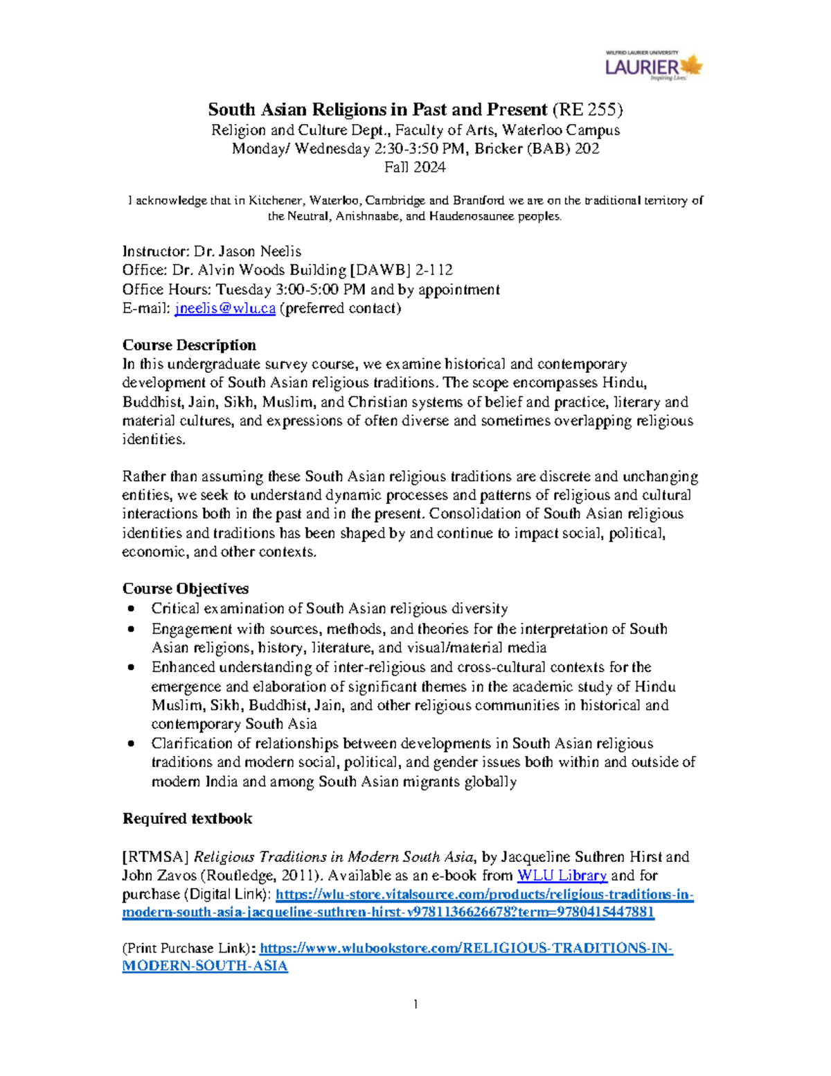 RE255 syllabus Fall 2024 version 1 - South Asian Religions in Past and ...