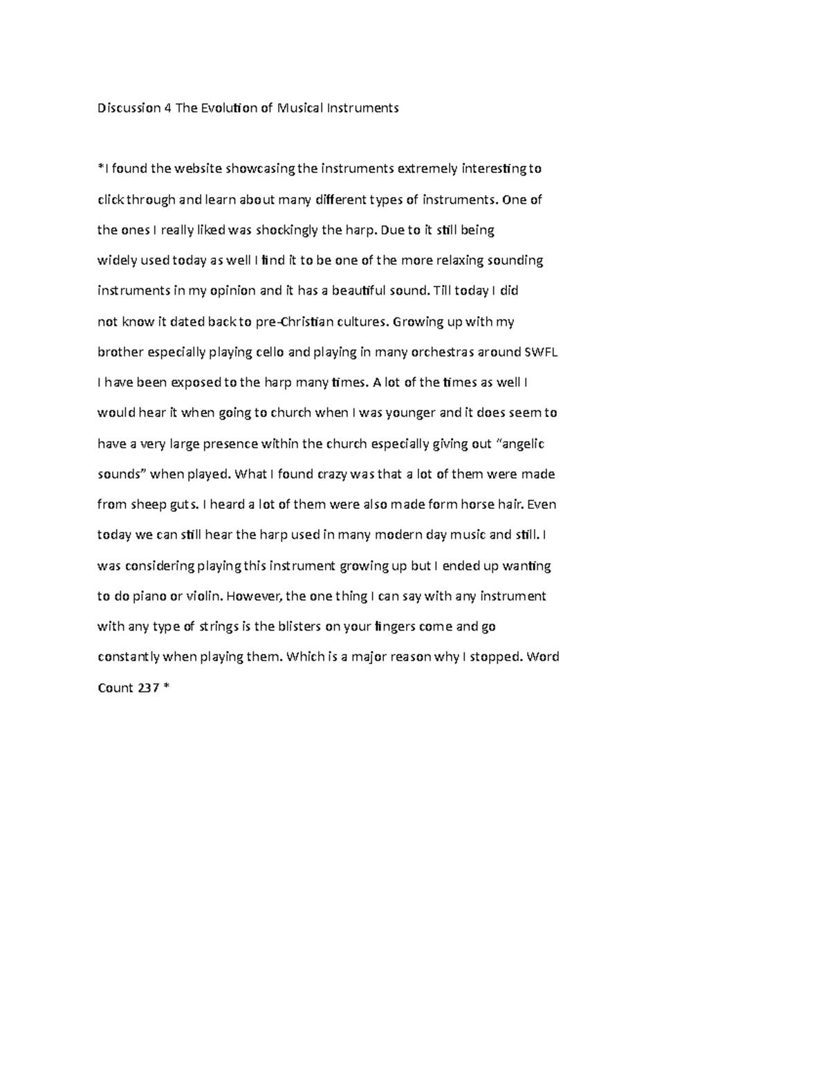 Discussion 4 The Evolution of Musical Instruments - Discussion 4 The ...