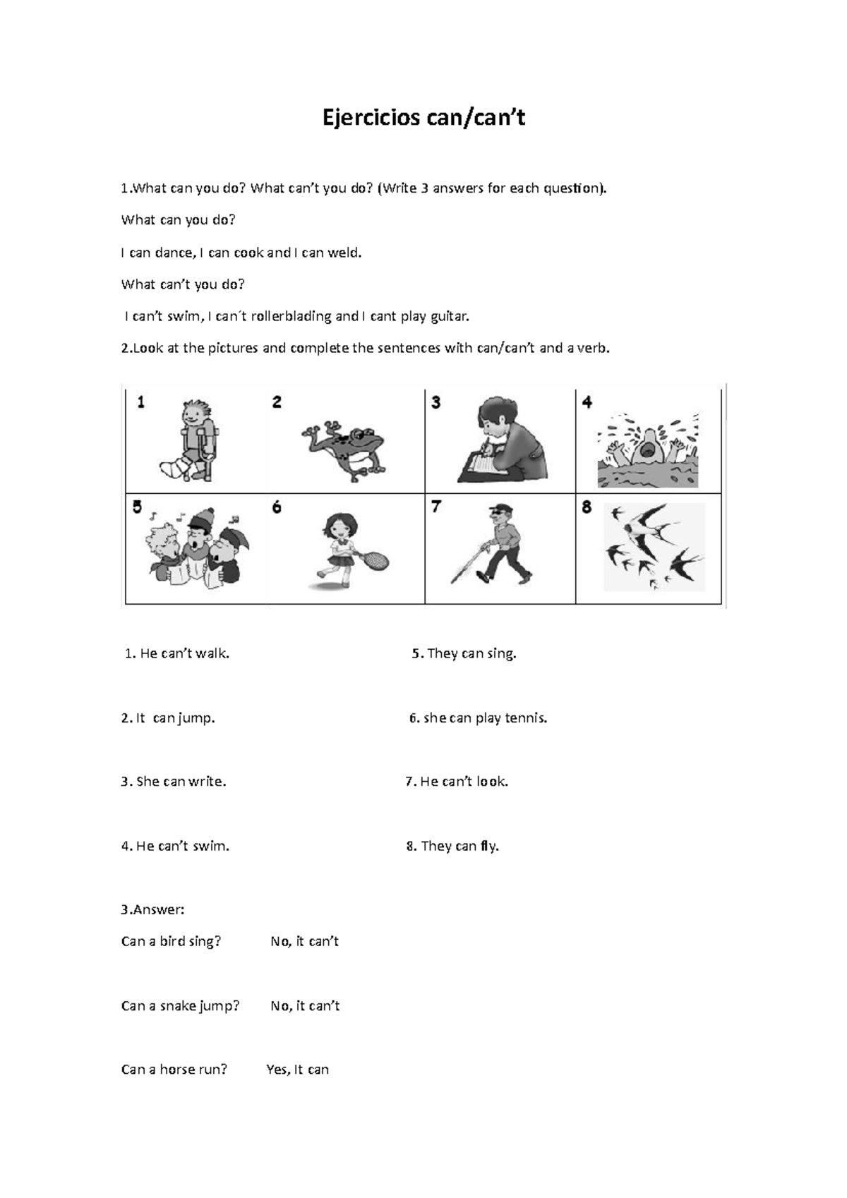 Ejercicios can and cant - Ingles I - UTP - Studocu