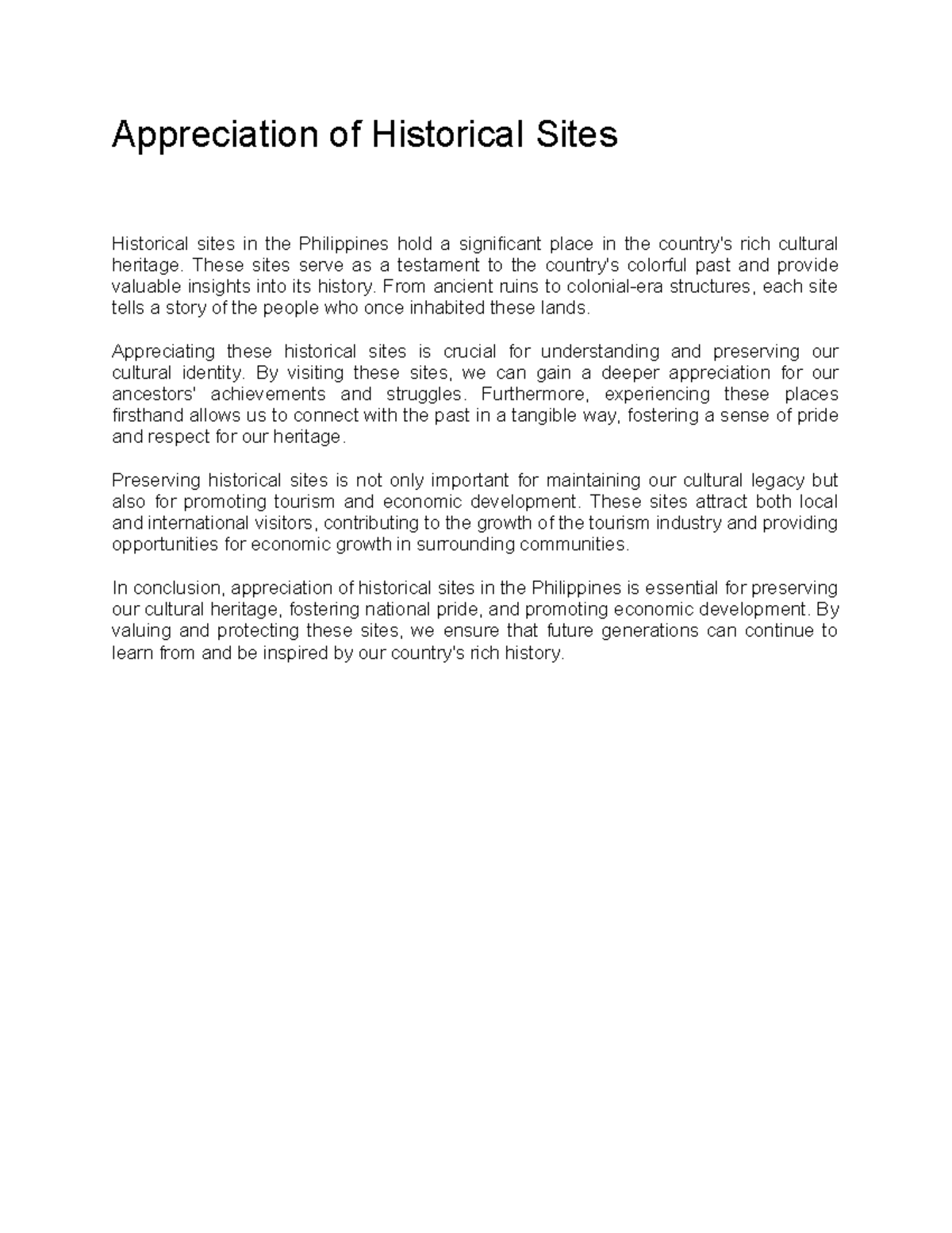 Appreciation of Historical Sites - Appreciation of Historical Sites ...