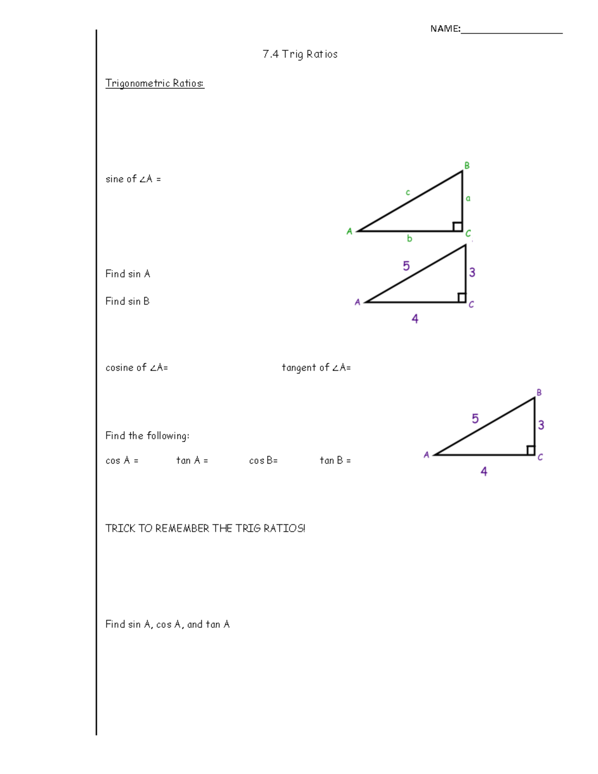 12-2 notes - NAME:___________________ 7 Trig Ratios Trigonometric ...