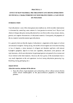 Manual Practical 2 - Moisture - PRACTICAL 2 DETERMINATION OF MOISTURE ...