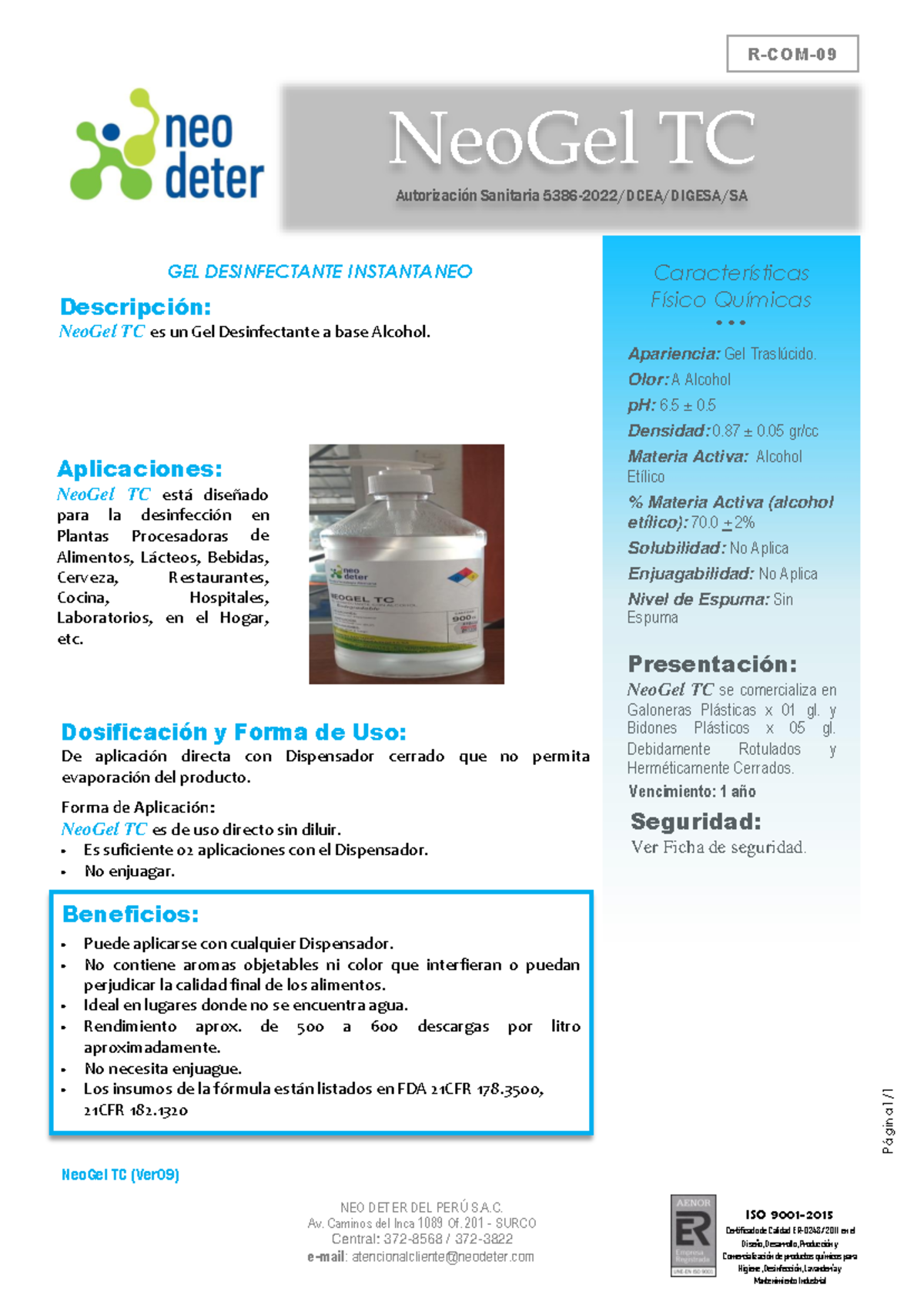 Ficha Técnica Neo Gel TC (ver.09) - NeoGel TC Autorización Sanitaria ...