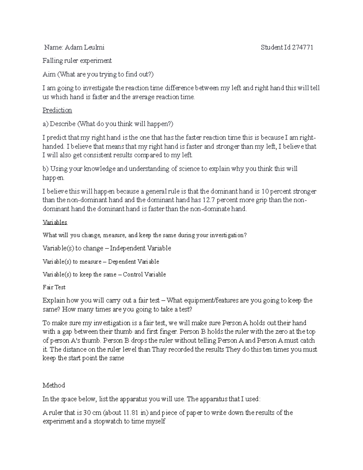 Falling ruler - Copy - egerge - Name: Adam Leulmi Student Id 274771 ...