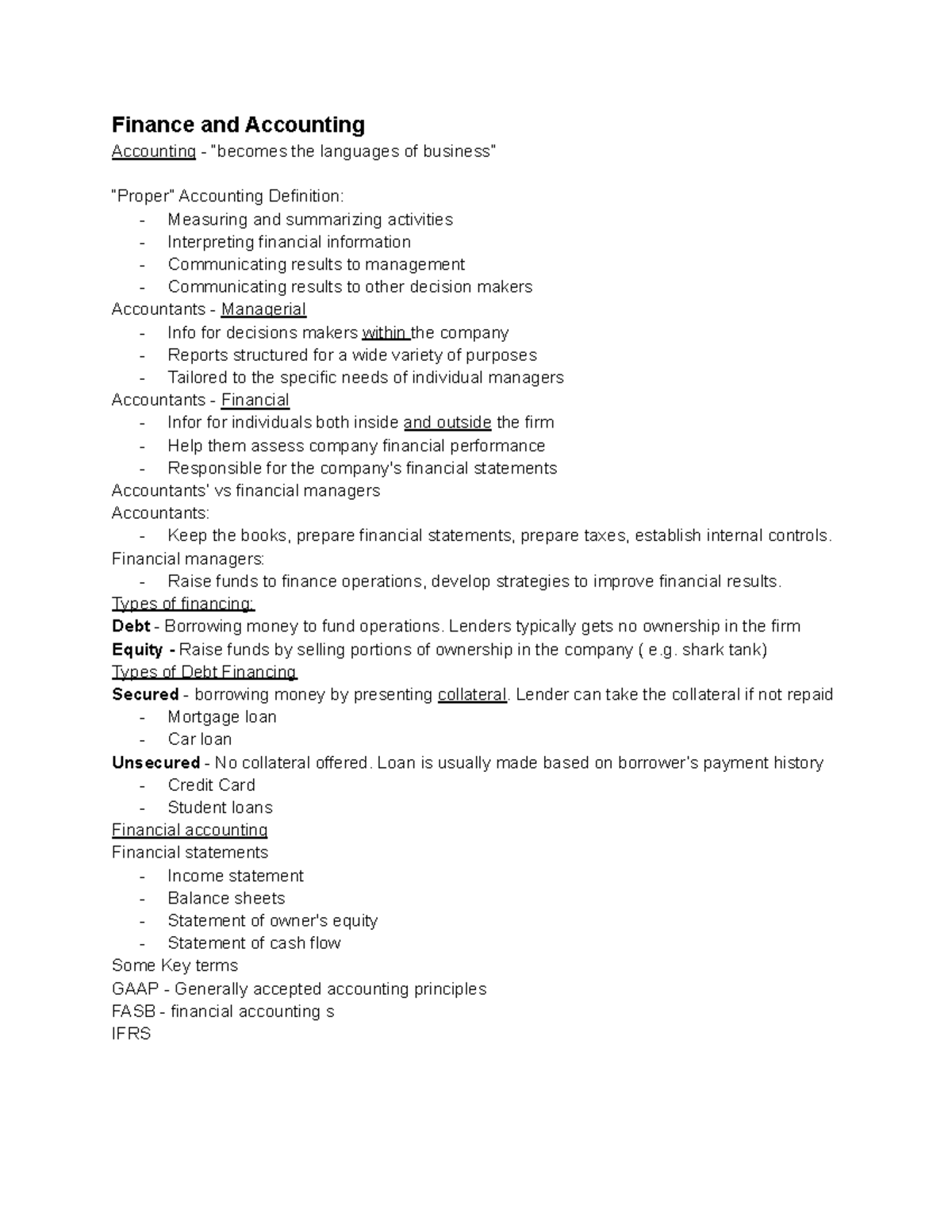 MGT 1104 Chapter 17 - Finance and Accounting notes - Finance and ...