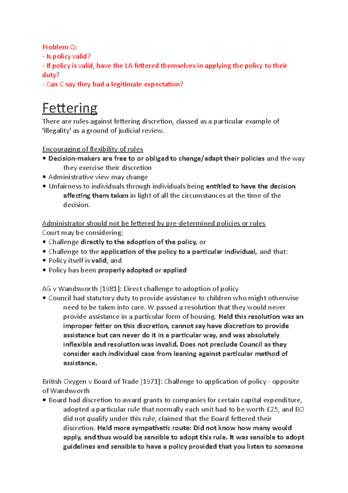 4 - Fettering and Legitimate Expectations - Problem Q: - Is policy ...