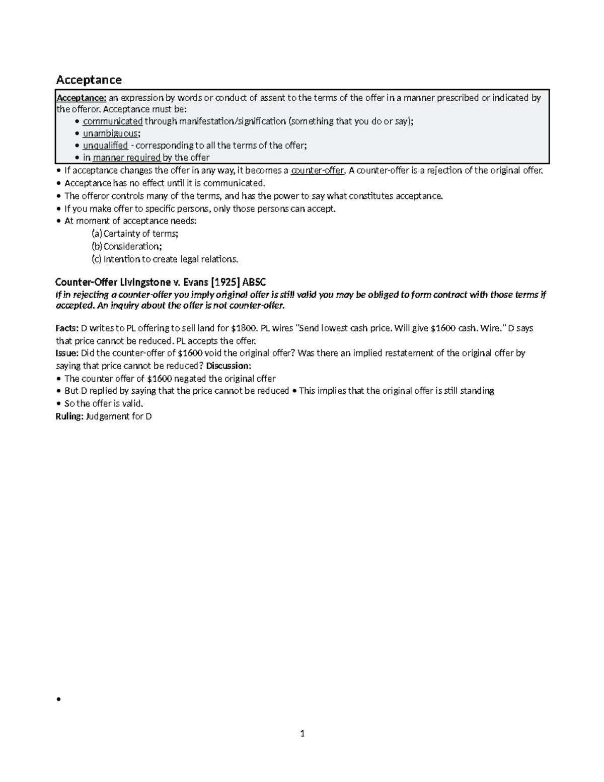 Acceptance - topic wise cases - Acceptance Acceptance: an expression by ...