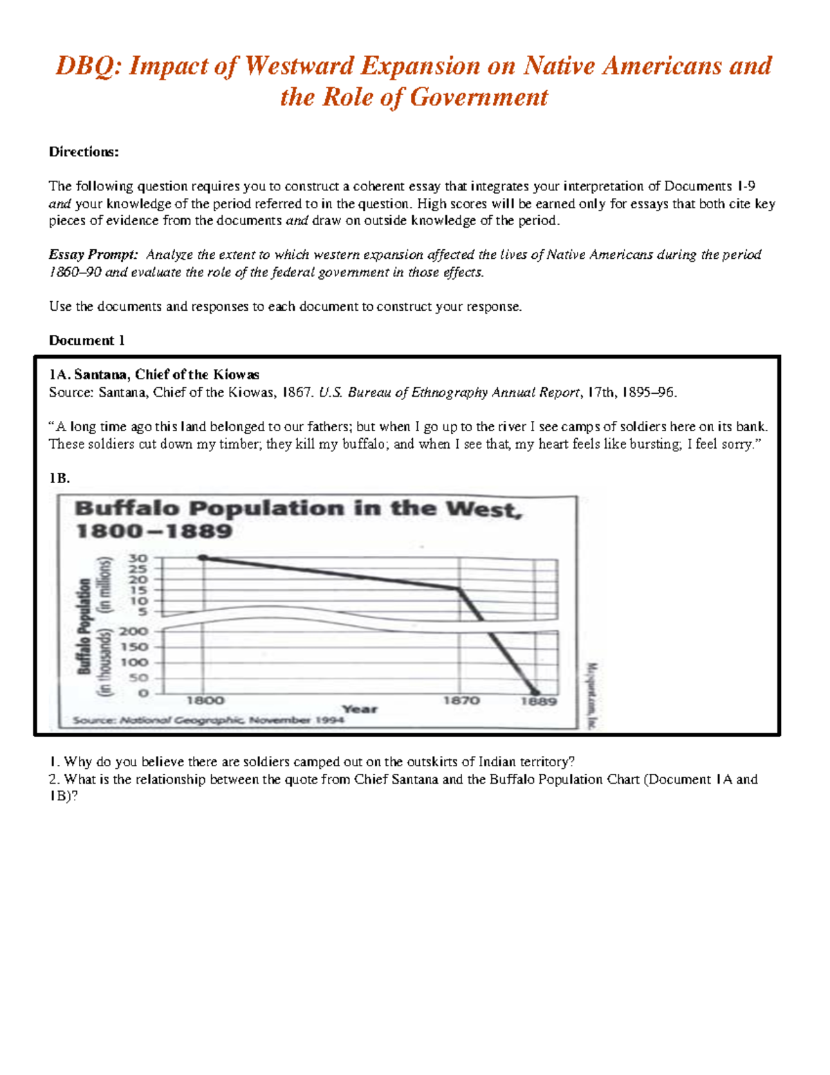 Breanna Shepard - Western Expansion DBQ - DBQ: Impact of Westward ...