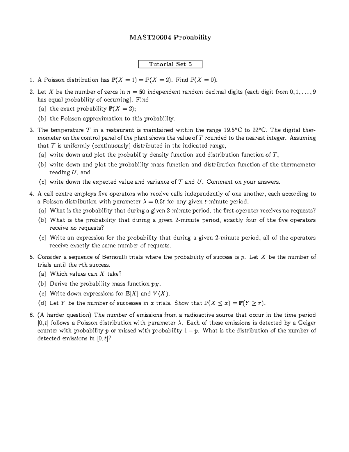 Set5questions - Tutorial Questions - MAST20004 Probability Tutorial Set ...