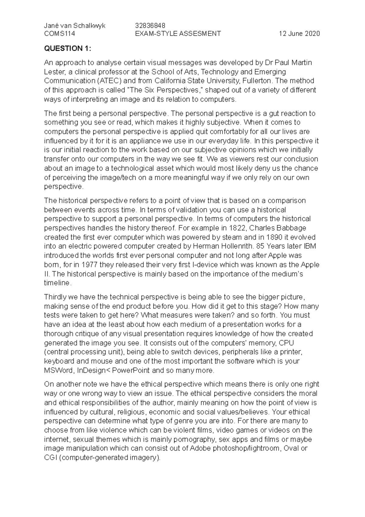 Exam assignment - COMS114 EXAM-STYLE ASSESMENT 12 June 2020 QUESTION 1 ...