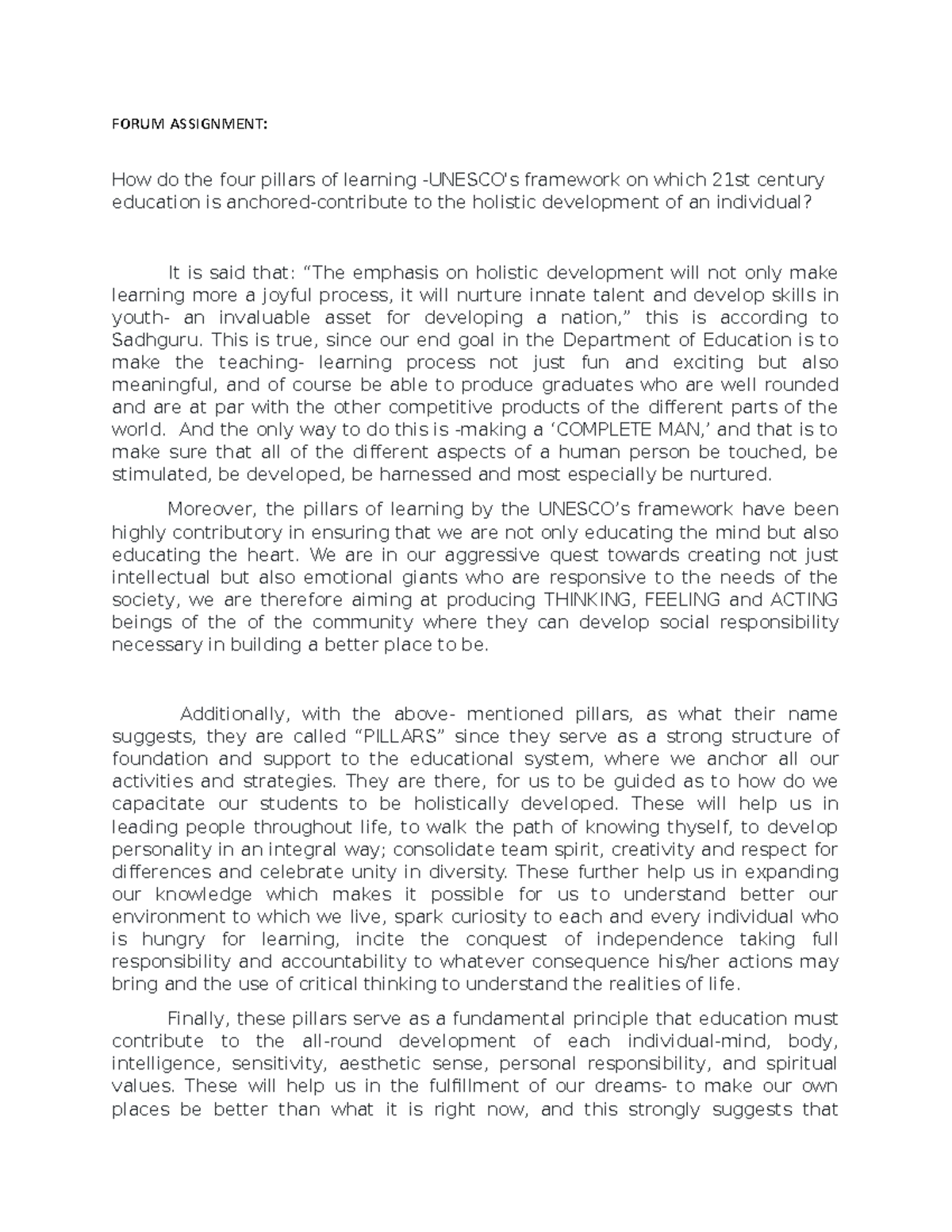 Forum Assignment for GURO 21 - FORUM ASSIGNMENT: How do the four ...