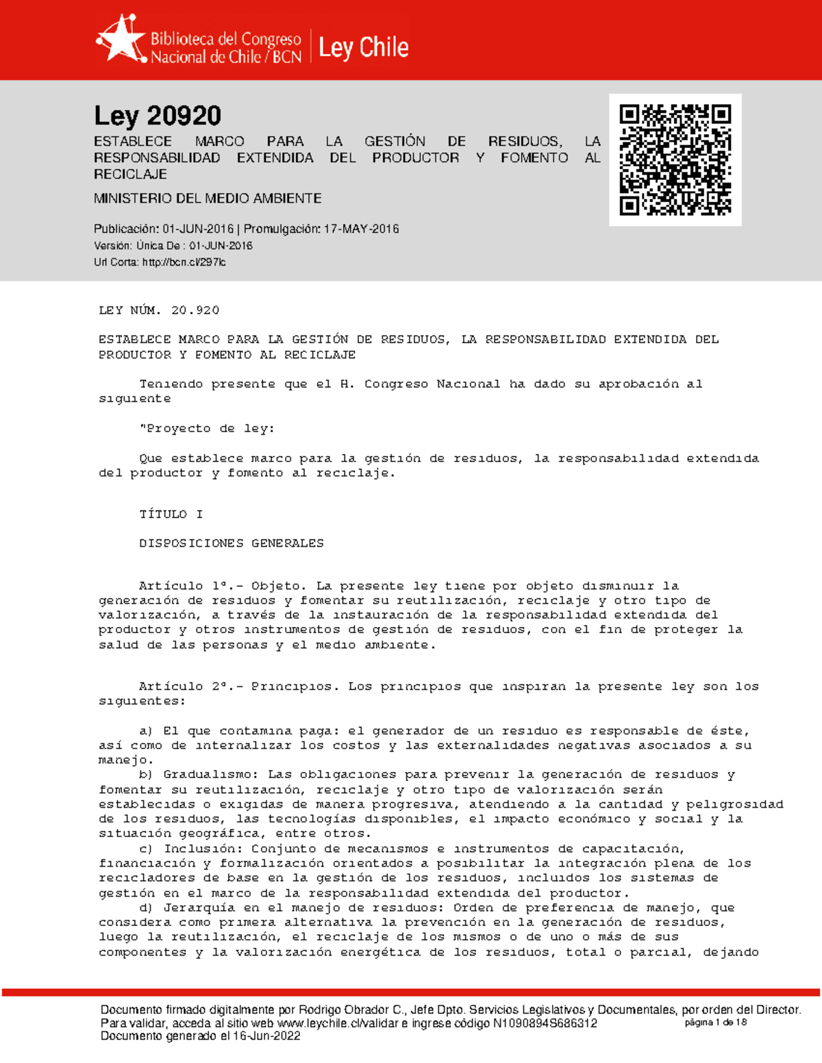 Ley-20920 01-JUN-2016 - Documento firmado digitalmente por Rodrigo ...