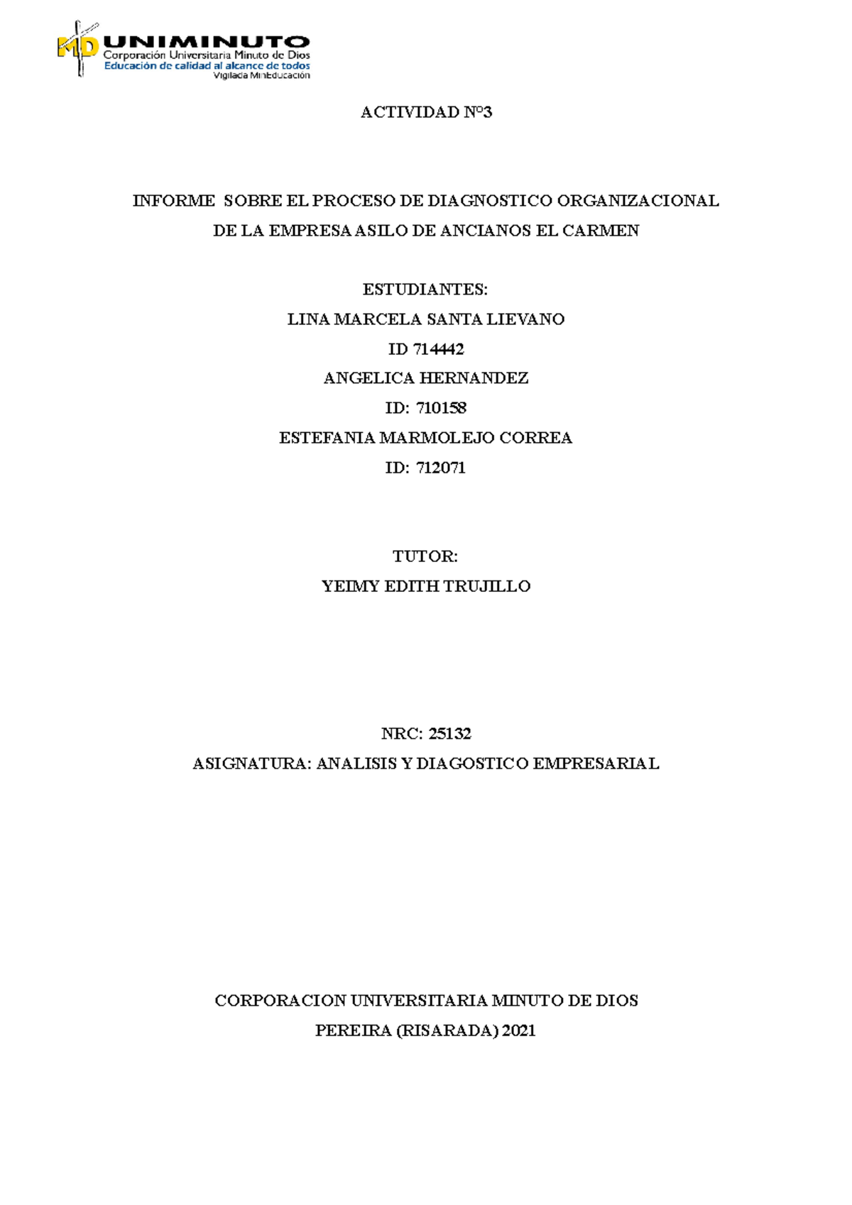 Actividad 3 - vbbbh - ACTIVIDAD N° INFORME SOBRE EL PROCESO DE ...