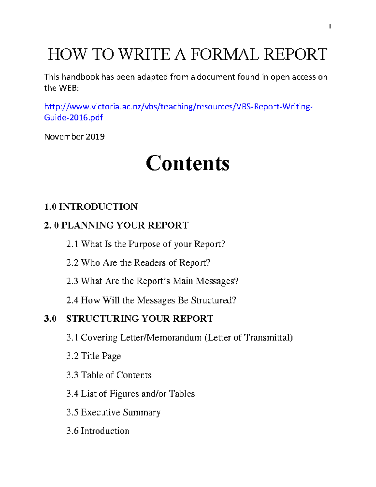 HOW TO Write A Formal Report - HOW TO WRITE A FORMAL REPORT This handbook has been adapted from ...