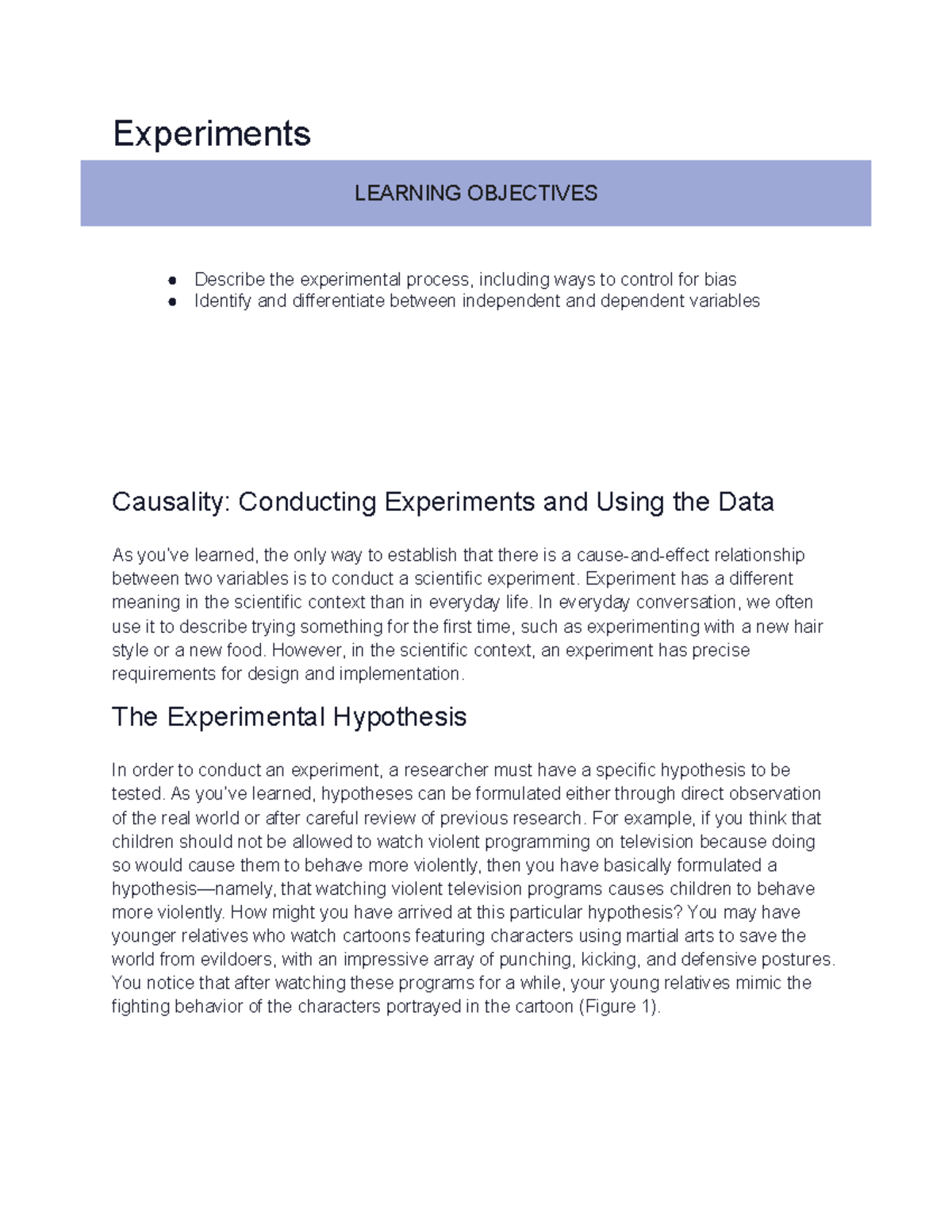 Experiments - notes for course work - Experiments LEARNING OBJECTIVES ...