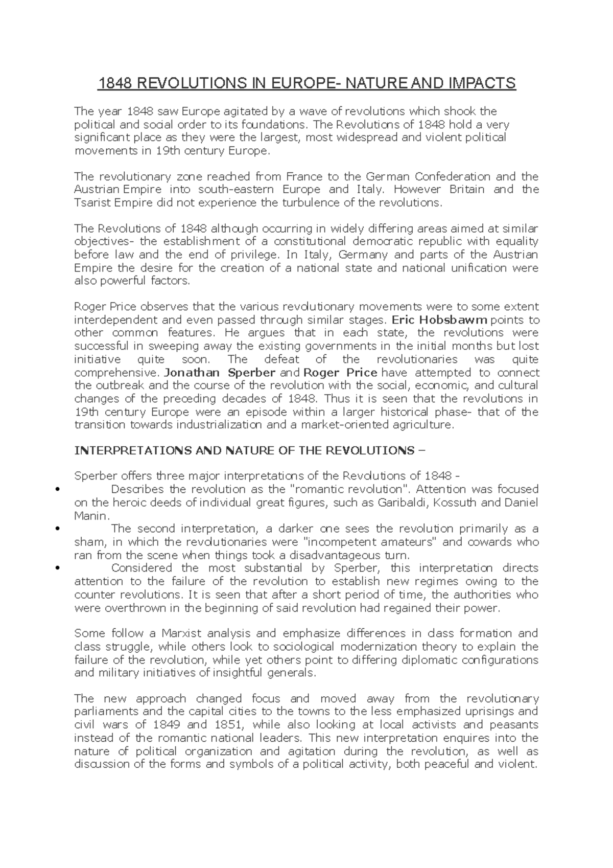 1848 Revolutions IN Europe - 1848 REVOLUTIONS IN EUROPE- NATURE AND ...