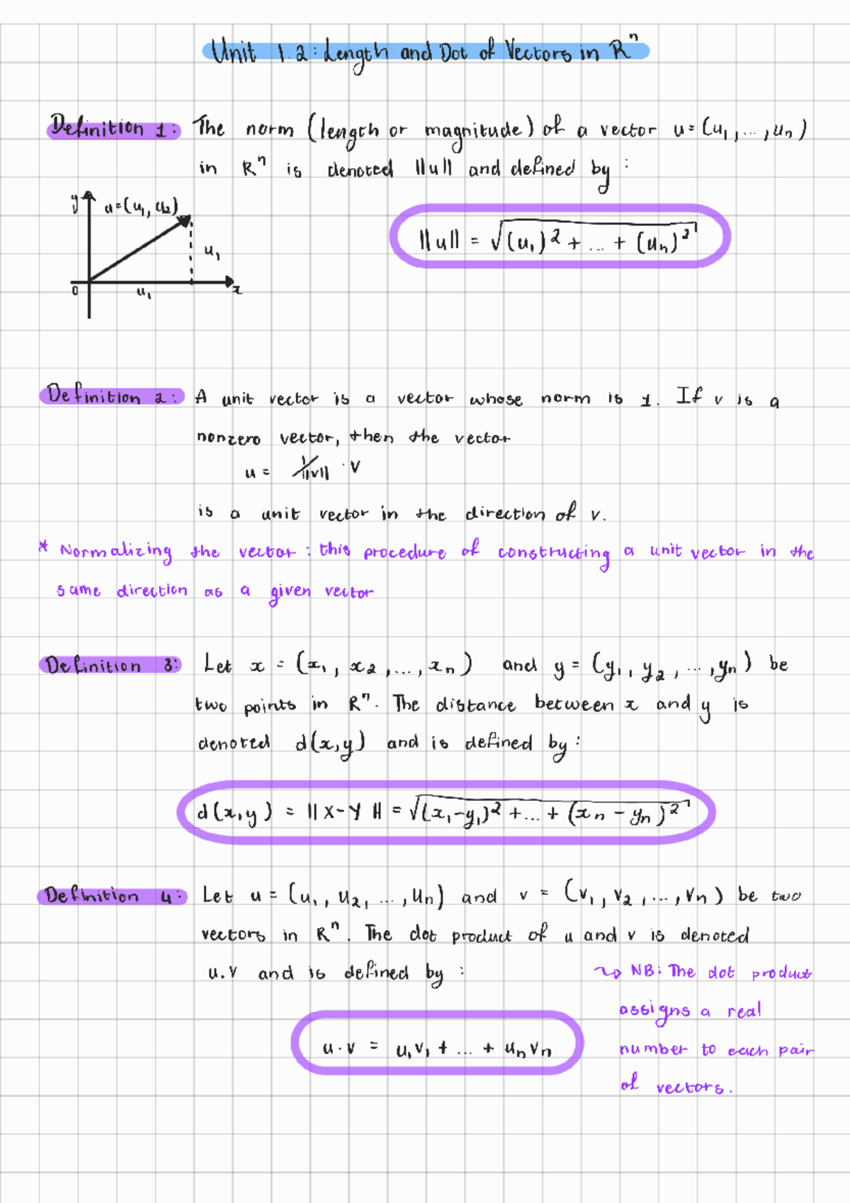 Unit 1.2 Length and Dot Product - Unit 1 Length and Dot of Vectors in R Definition 1 : The norm ...