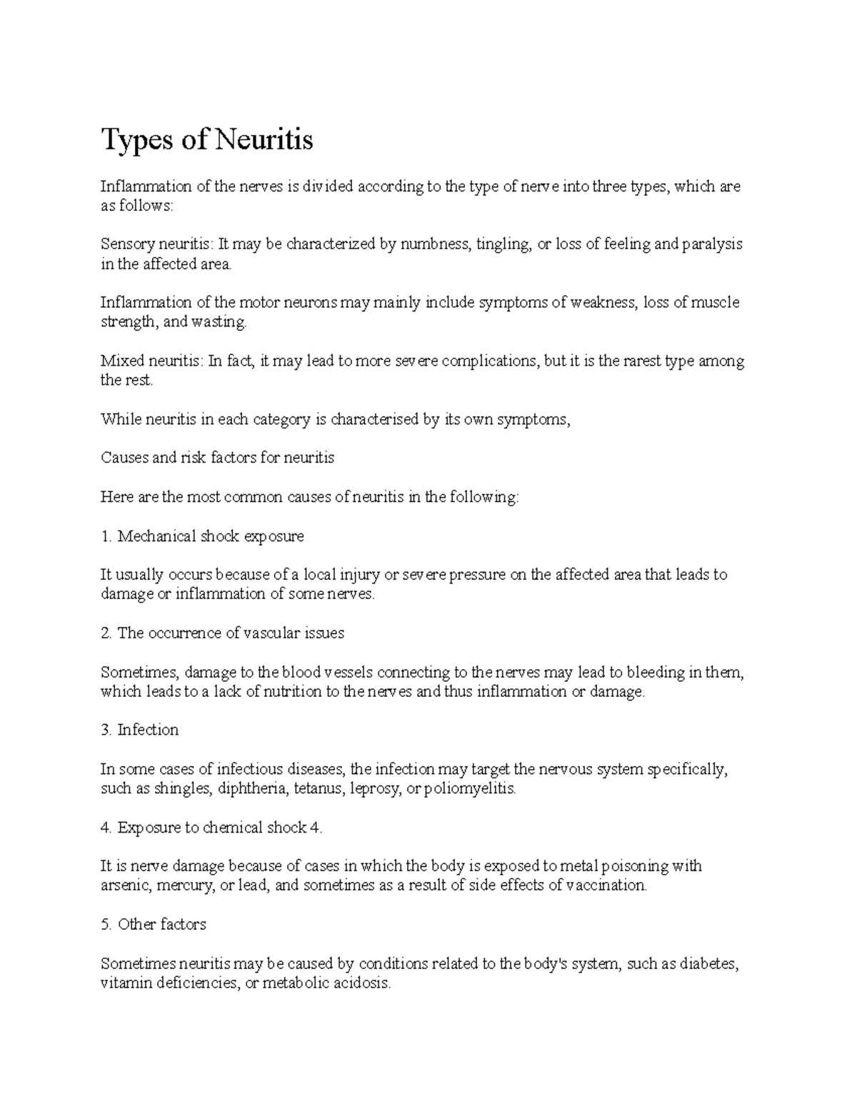 Types of Neuritis - Nursing - Assignment - 2021/2022 - Types of ...