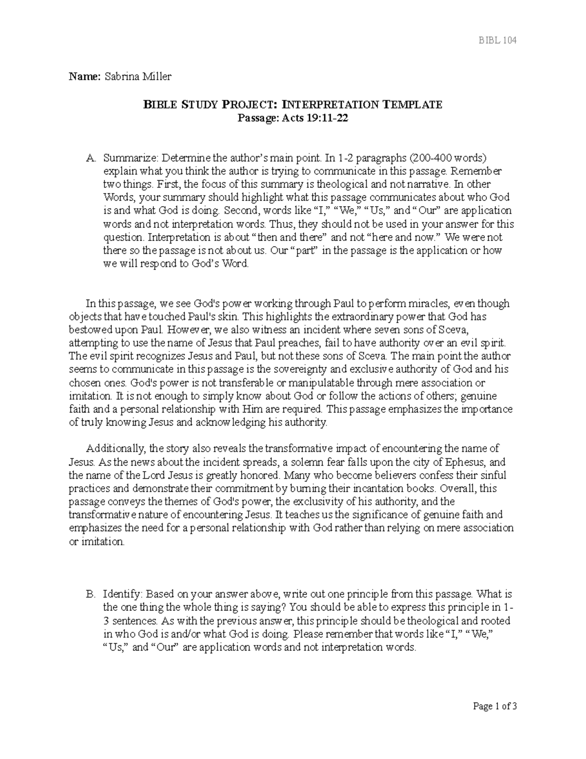 BIBL104 Bible Study Project Interpretation - BIBL 104 Name: Sabrina ...