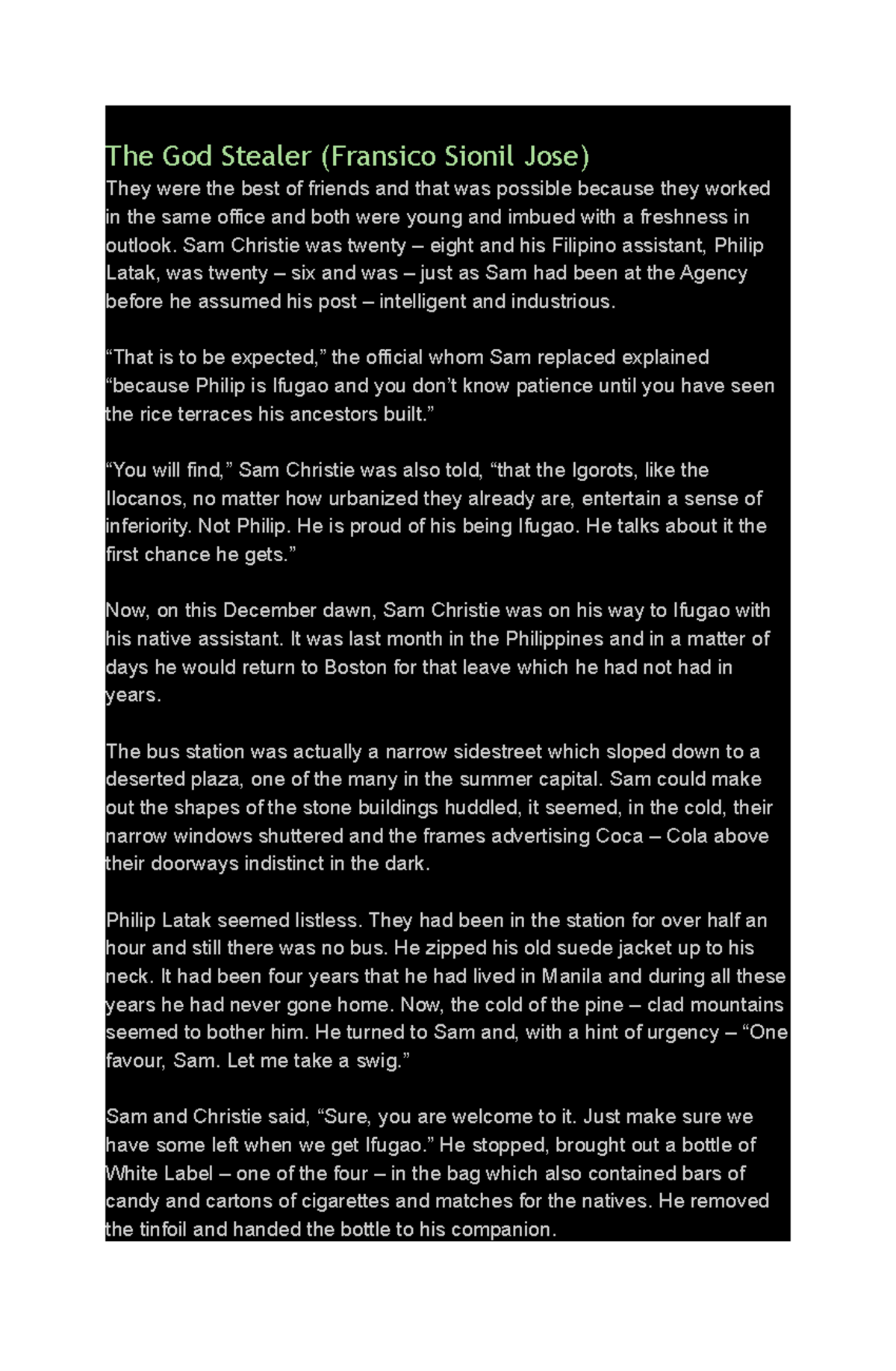 The God Stealer - i hope it can help - The God Stealer (Fransico Sionil ...