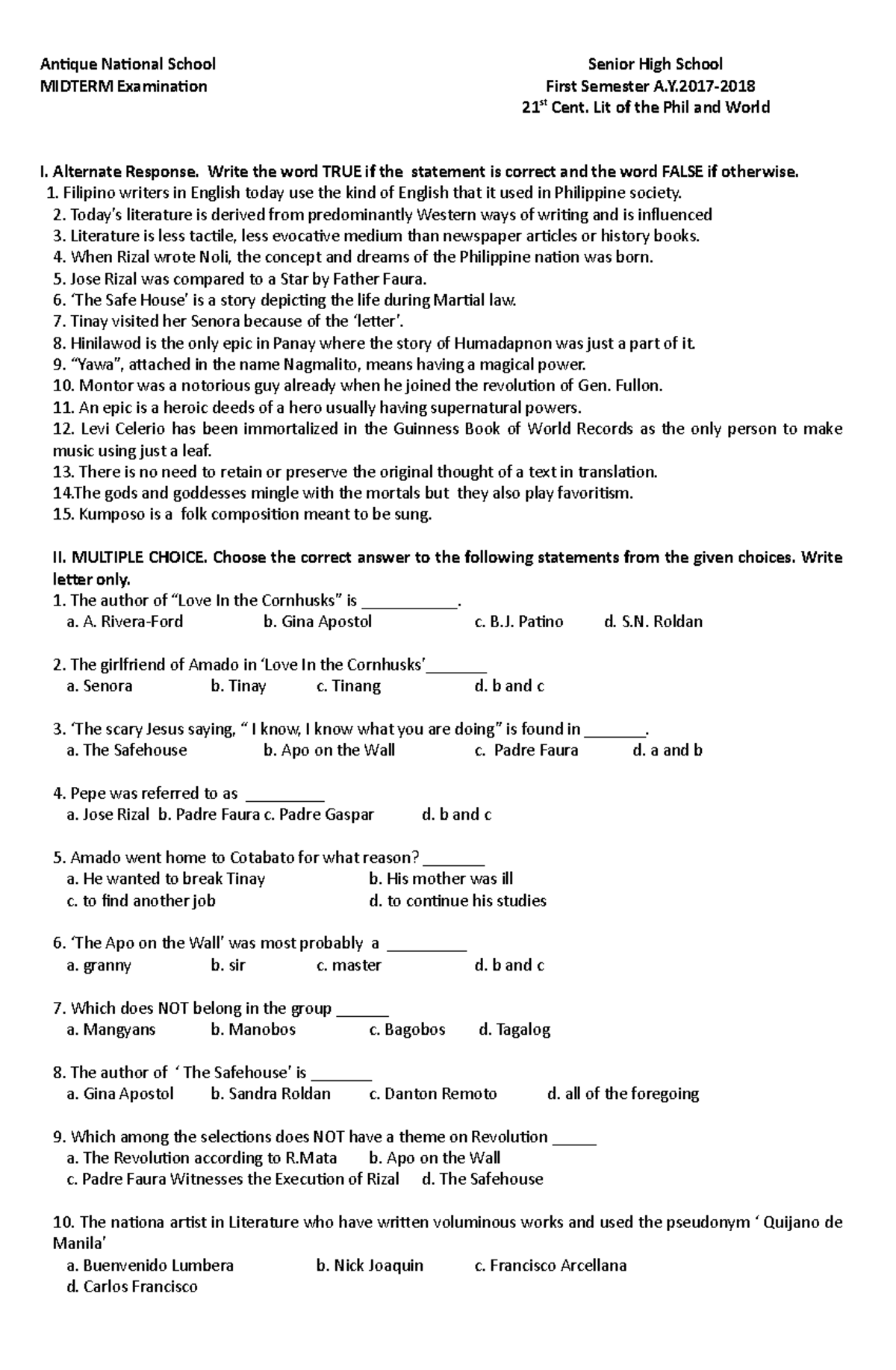 Midterm Exam 10 August 2016, questions - Antique National School ...