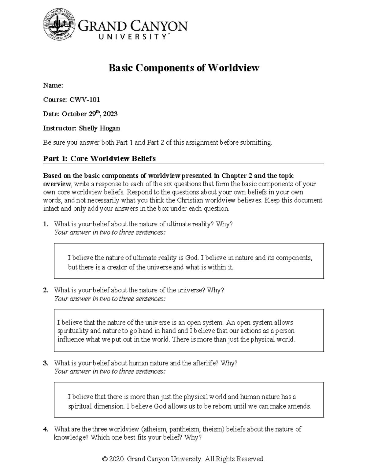 CWV-101 Basic Components Of Worldview - Basic Components of Worldview ...