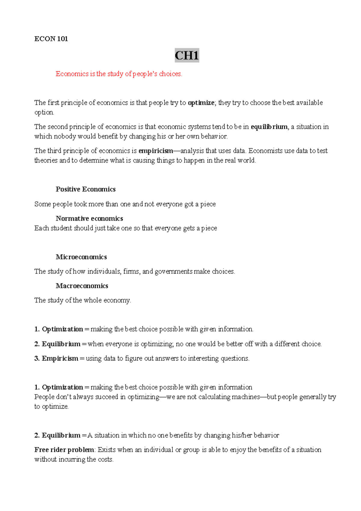 Econ Notlar m Lecture Notes 1 2 3 4 ECON 101 CH Economics Is The