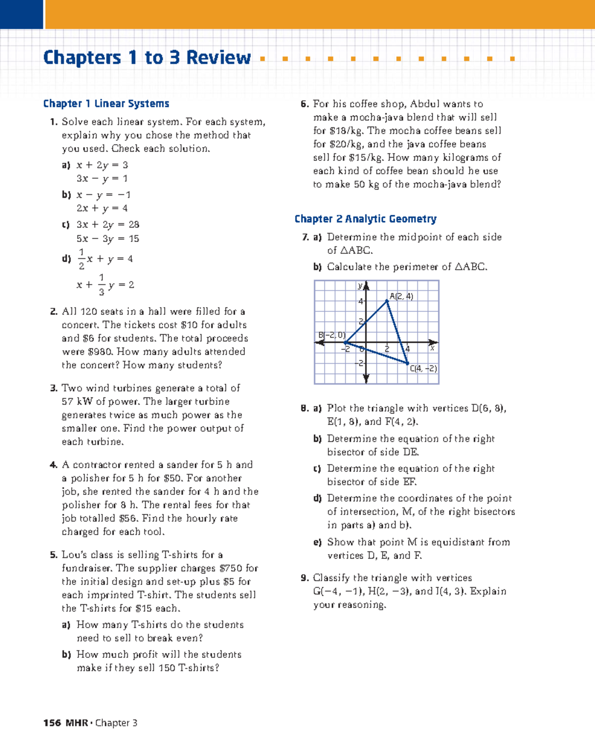 Ch. 1-3 Course Review - 156 MHR • Chapter 3 Chapters 1 to 3 Review ...