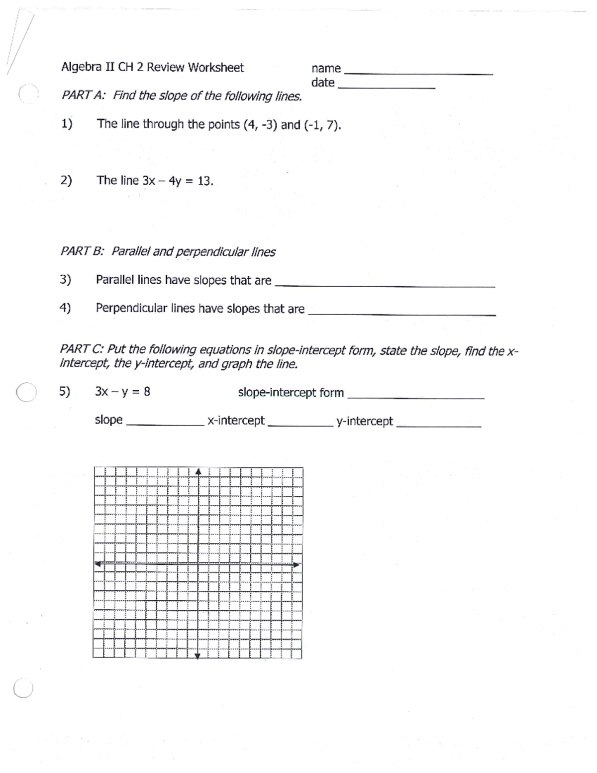Test review 2017 - Test answers - Algebra II CH 2 Review Worksheet name ...
