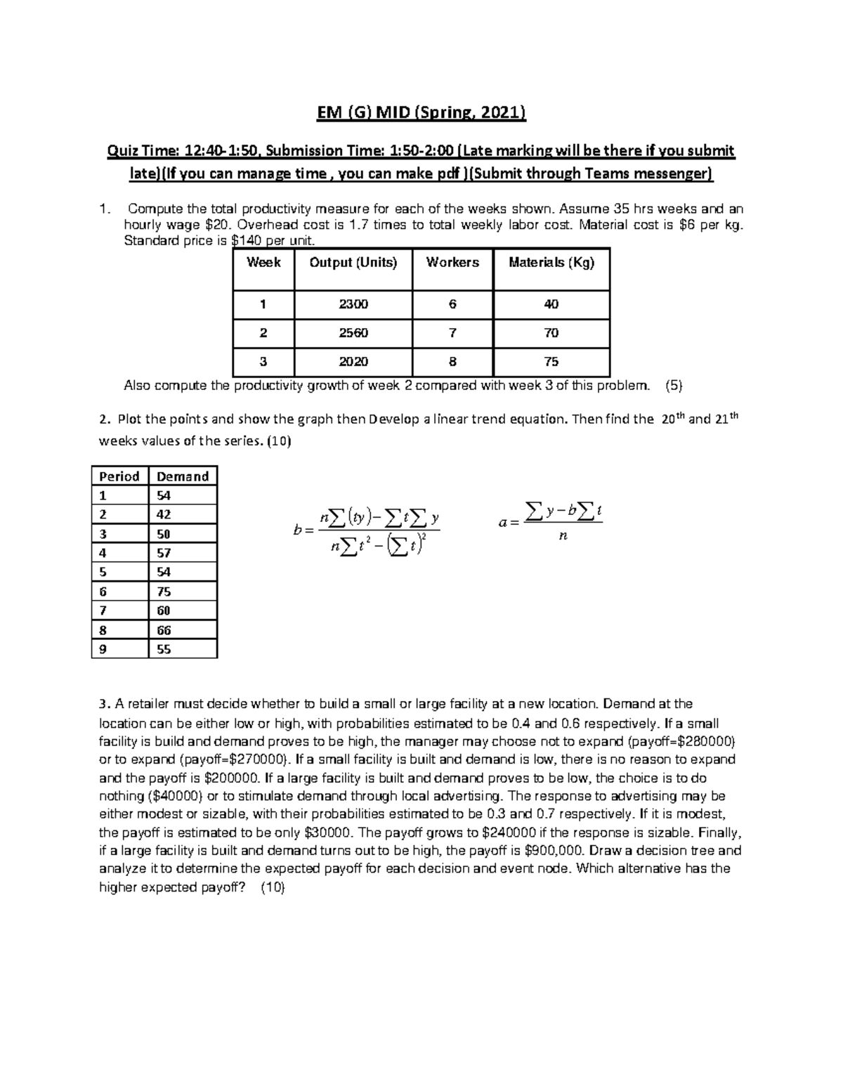 EM sec G spring 21 Mid assessment - EM (G) MID (Spring, 2021) Quiz Time ...