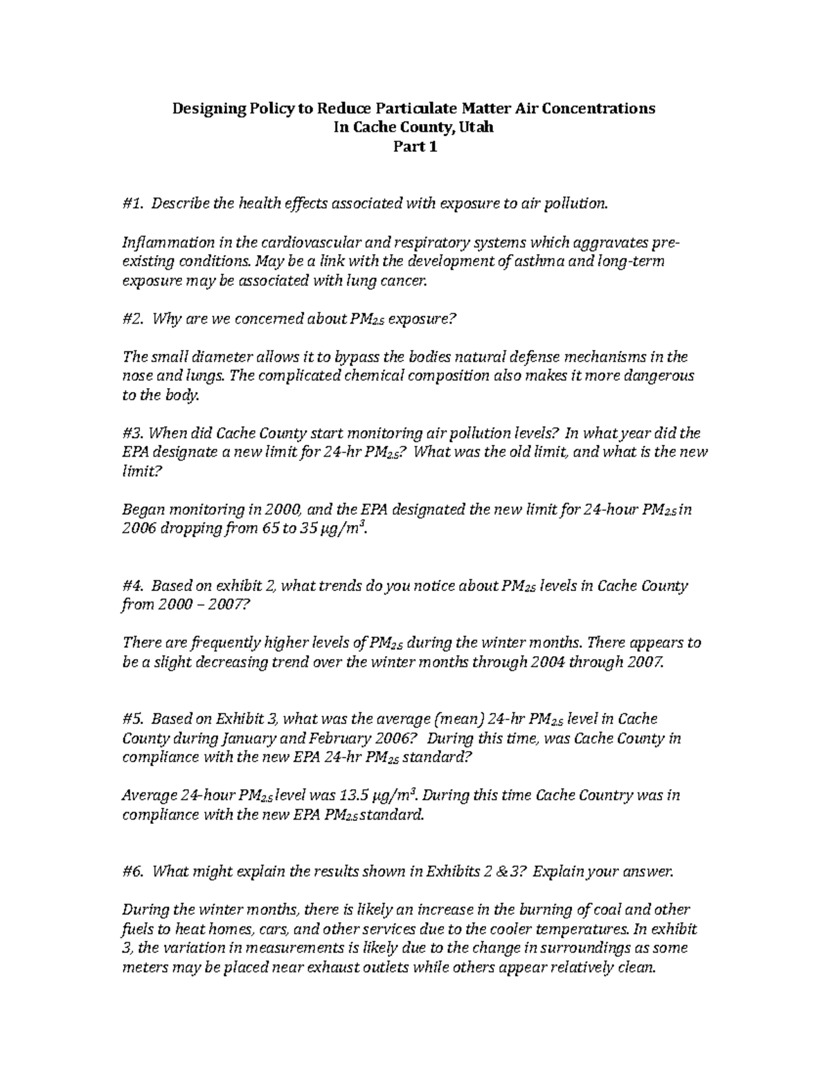 Air Pollution Case Study Part1 Questions - Designing Policy to Reduce ...