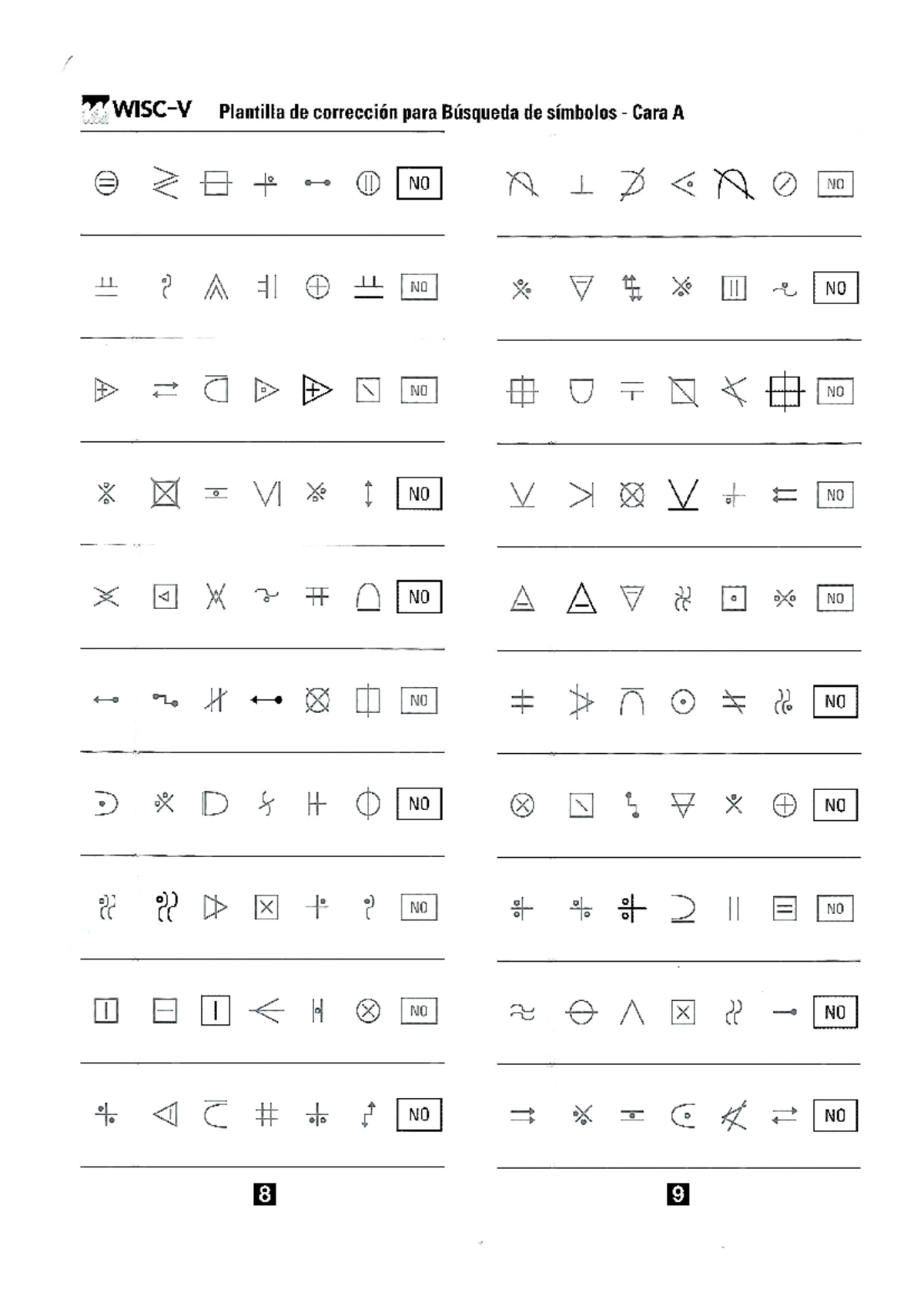 Plantillas de correción para Búsqueda de símbolos - WISC-V Plantilla de corrección para Búsqueda ...