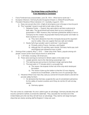 Revised HIST106 Exam 2 Notes - US neutrality WWI - President Woodrow ...