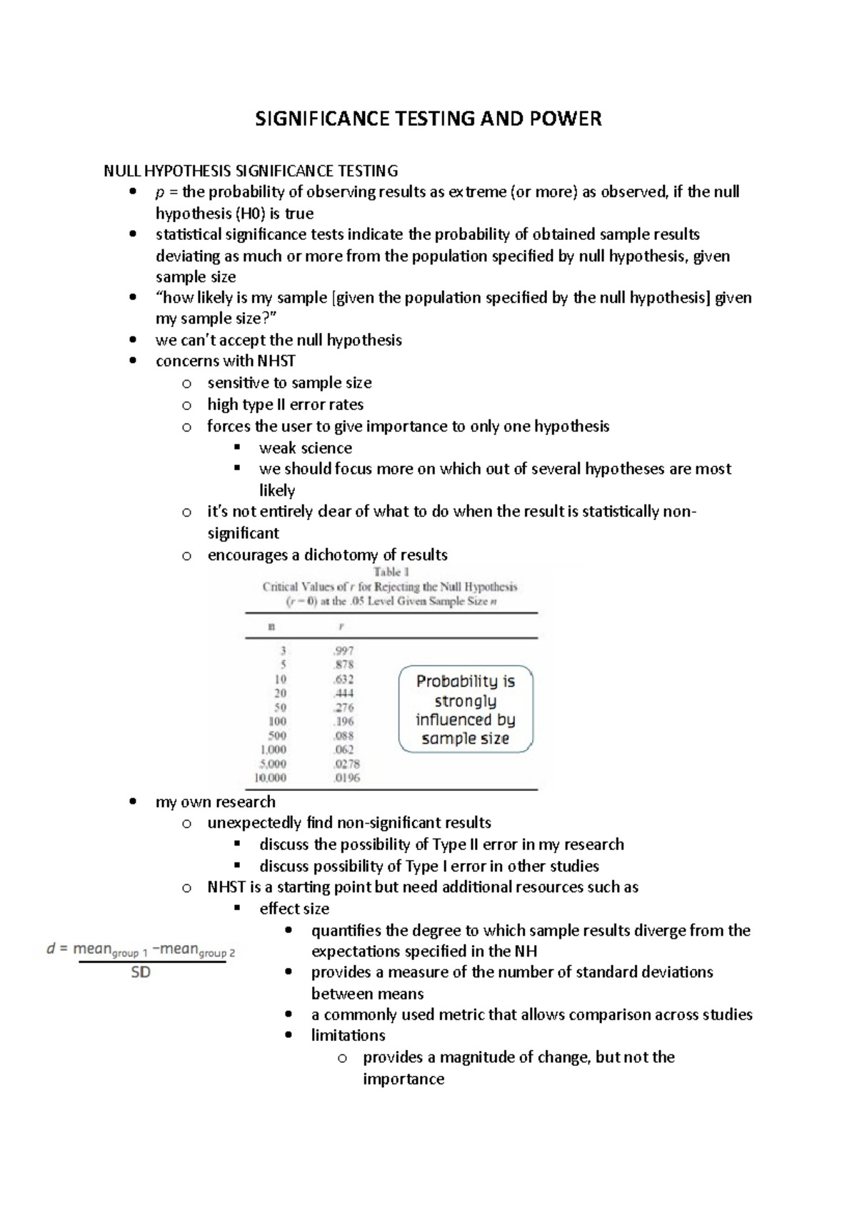 Significance Testing AND Power - Quality Assurance in Psychological ...