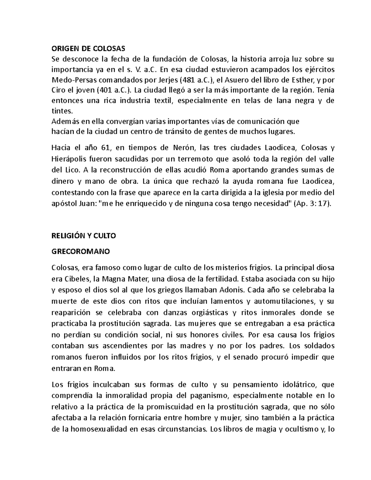 Contexto Colosas - INFORMES - ORIGEN DE COLOSAS Se desconoce la fecha ...