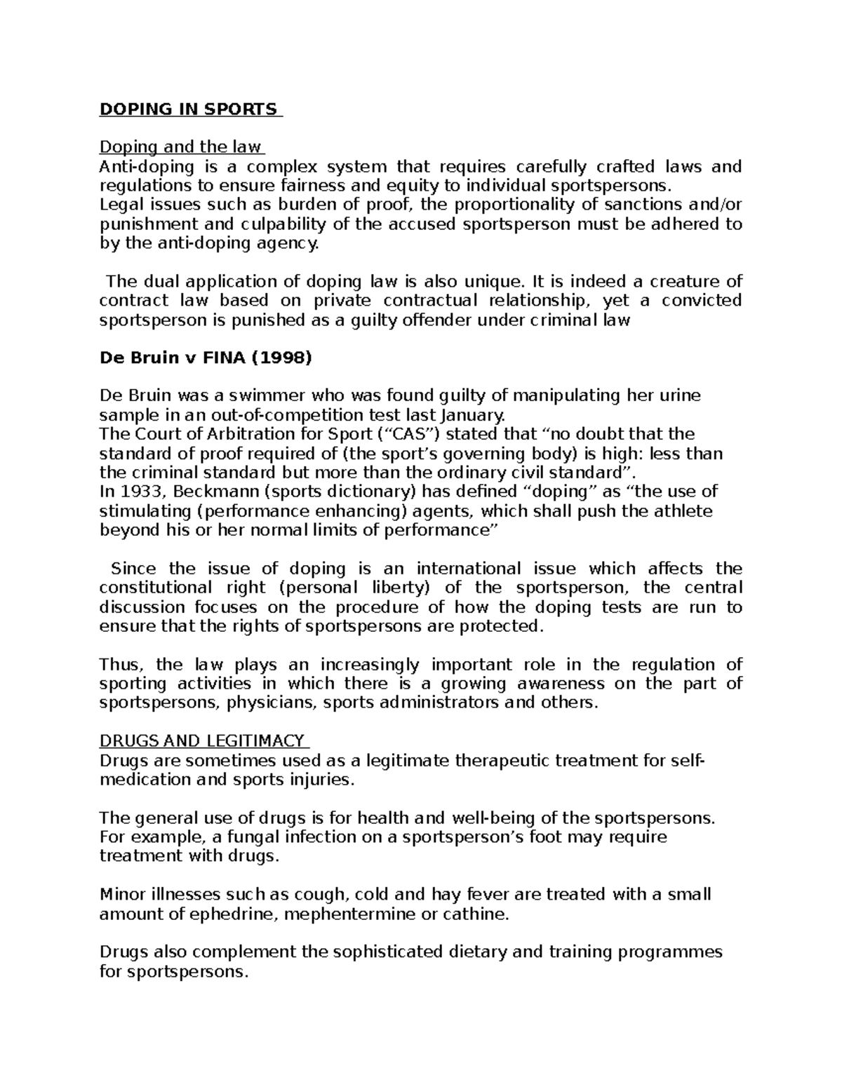 Doping IN Sports - DOPING IN SPORTS Doping and the law Anti-doping is a ...