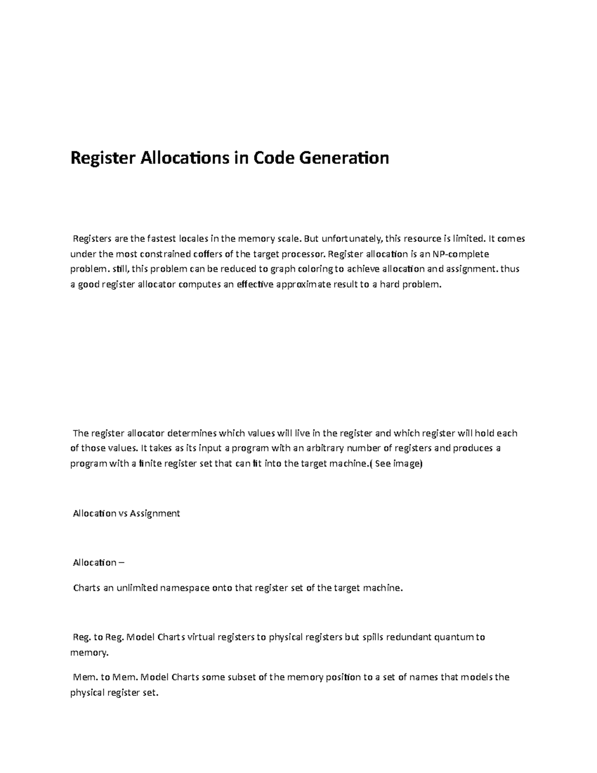Register Allocations in Code Generation - Register Allocations in Code Generation Registers are ...