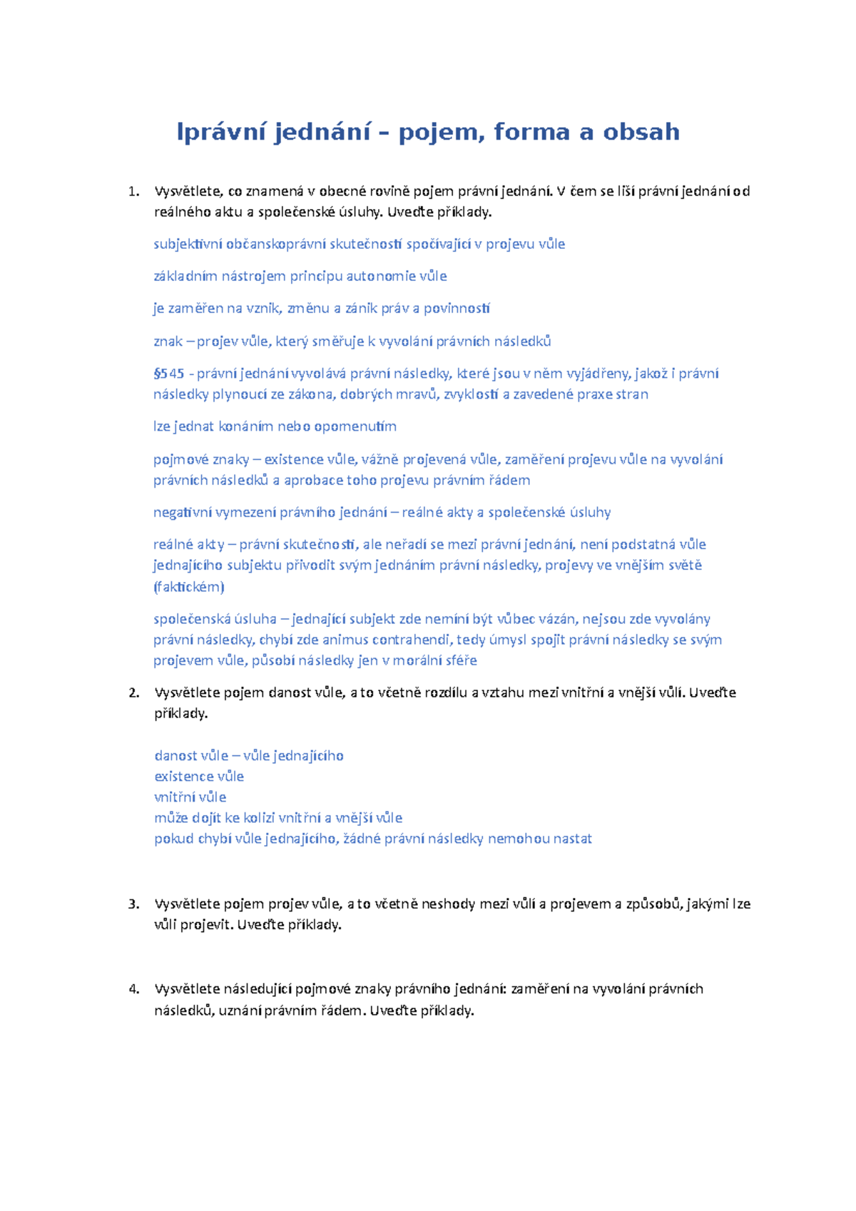 SEMINÁŘ 10 - Právní jednání – pojem, forma a obsah - lprávní jednání – pojem, forma a obsah ...