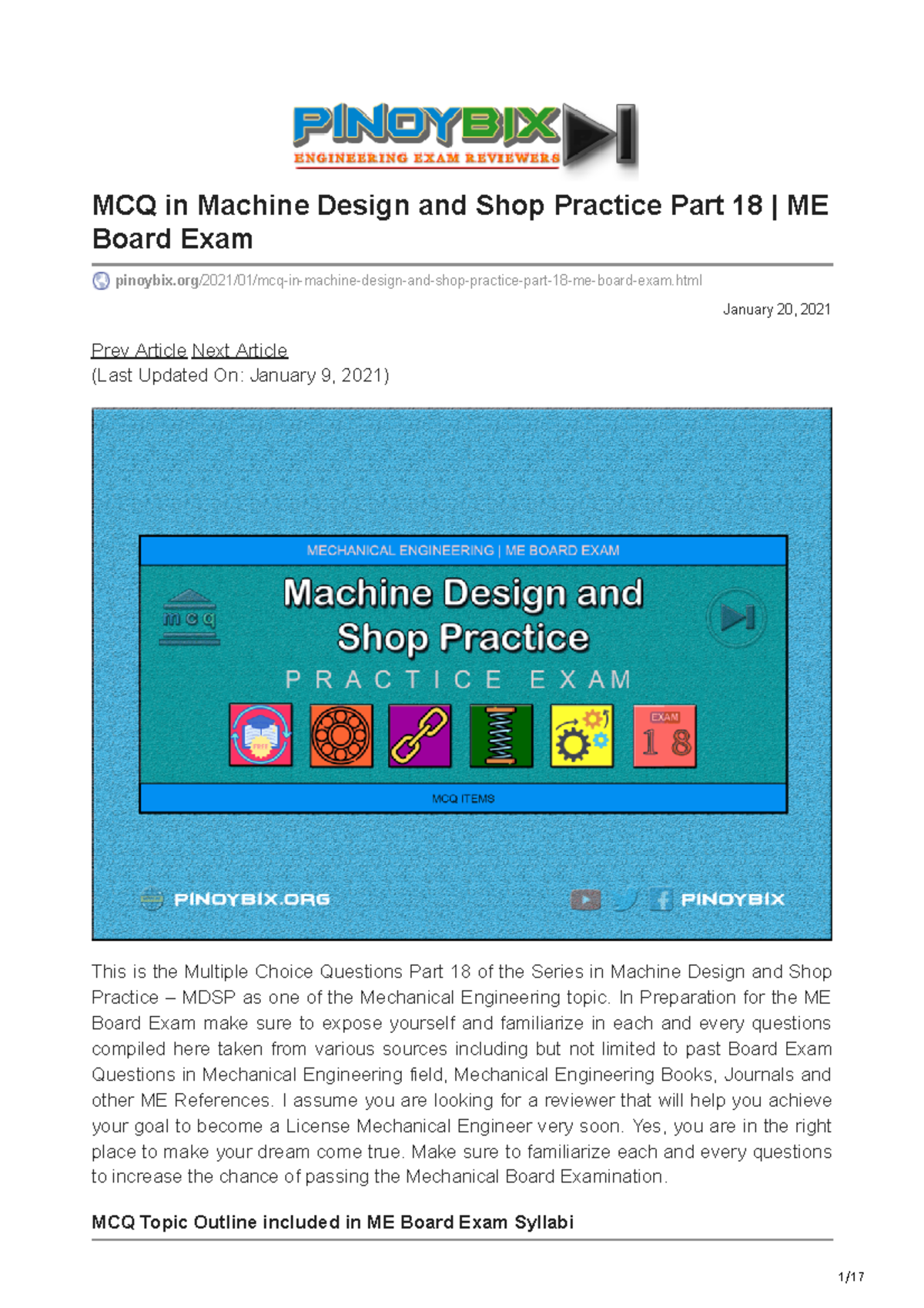 Scribd - Me Board Exam - January 20, 2021 MCQ in Machine Design and ...