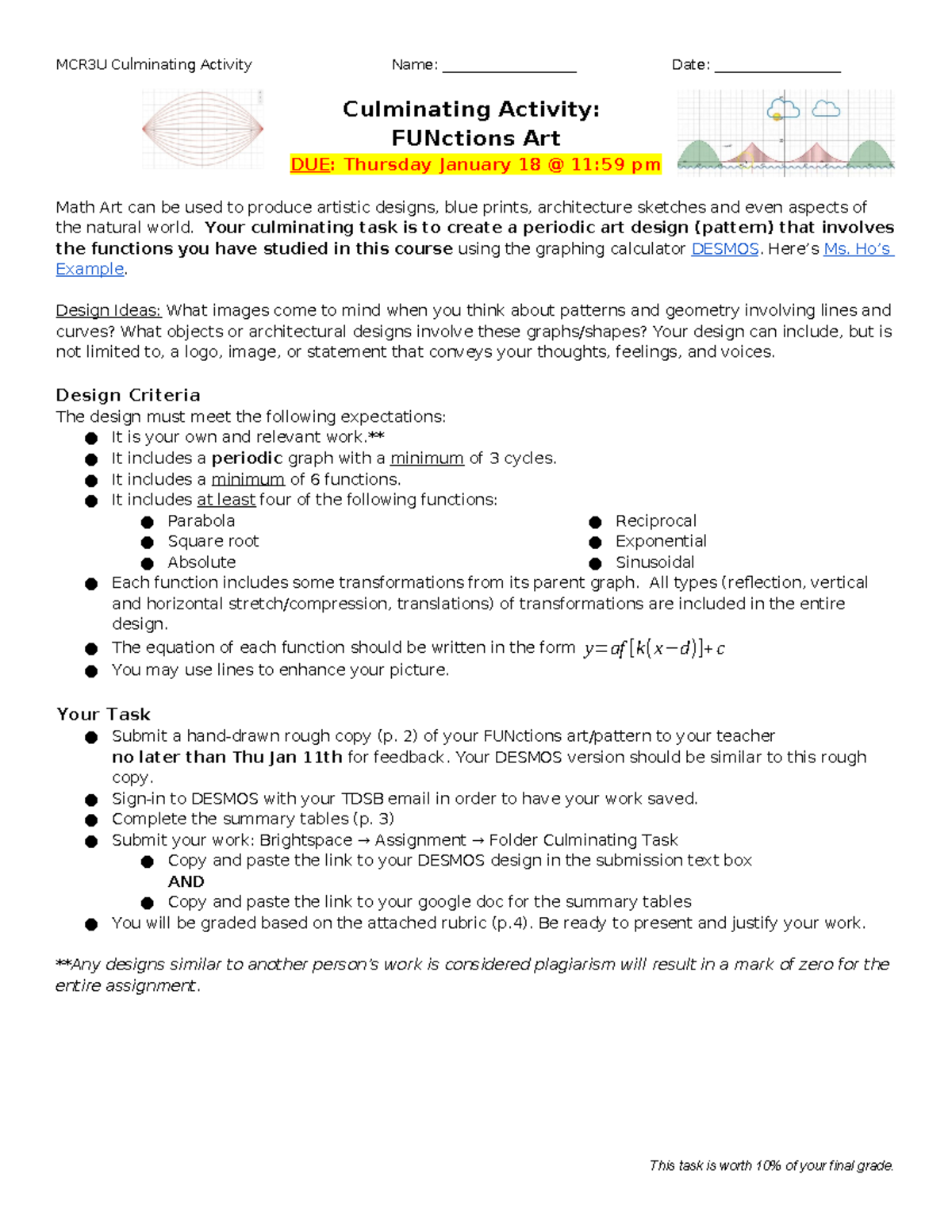 LBP MCR3U Culminating Activity FUNctions Art - Culminating Activity ...