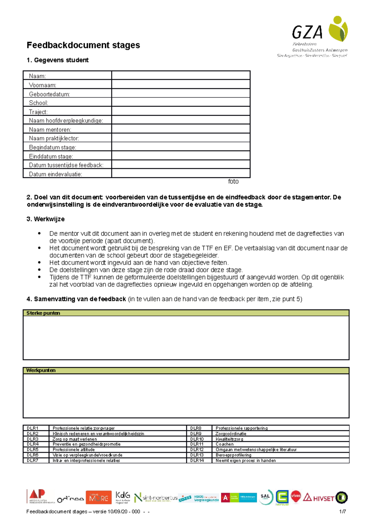 Feedbackdocument GZA 1 - Feedbackdocument stages 1. Gegevens student ...
