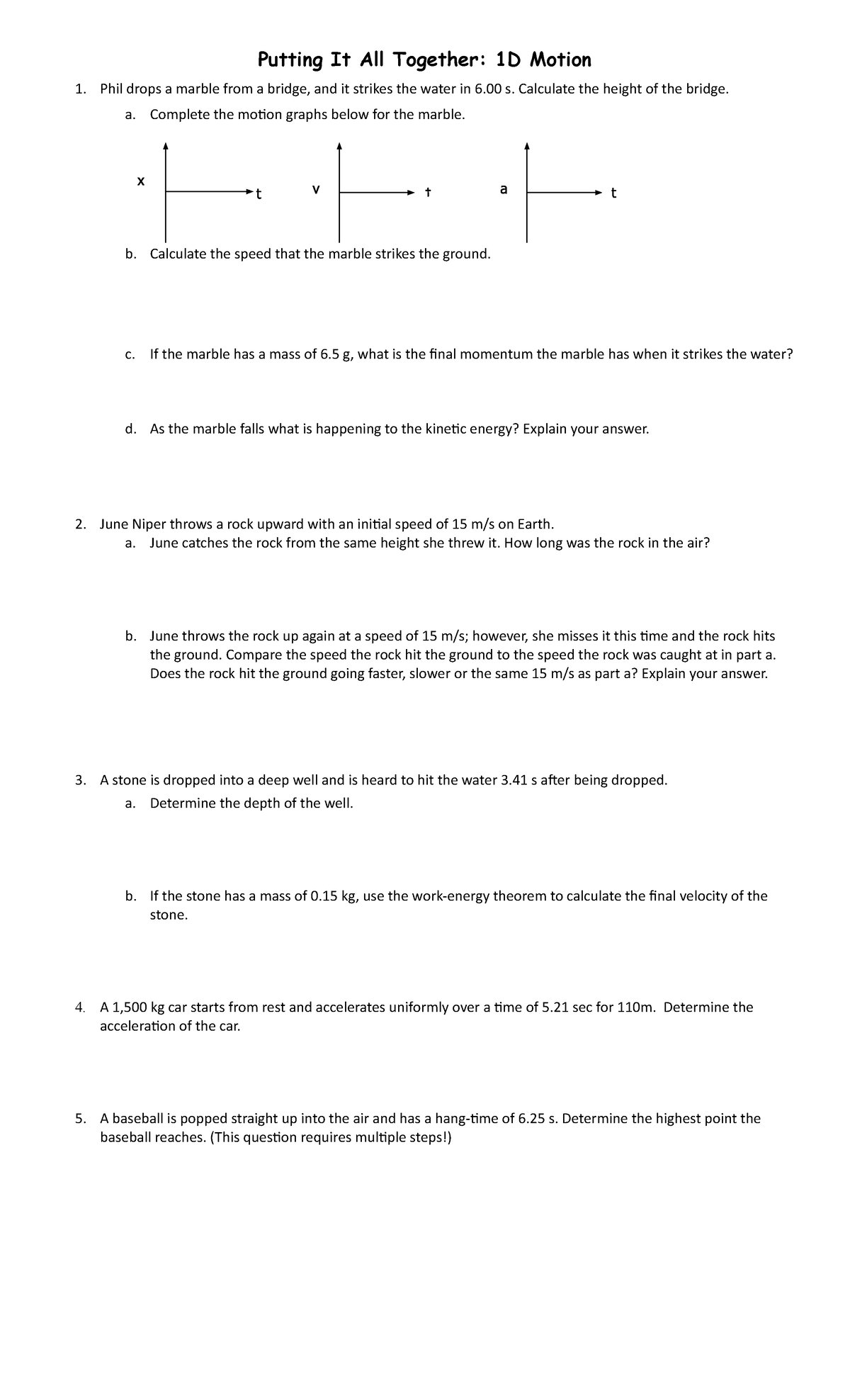 Day 5 Putting it all together 1D Motion WS.docx - Google Docs - Putting ...