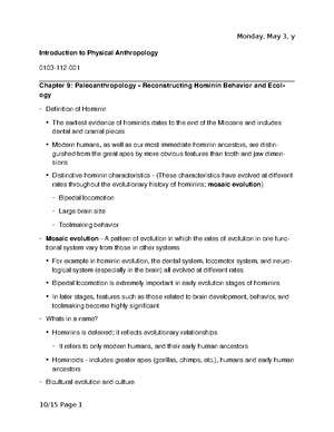 Notes 10 3 - Chapter 8 - Introduction to Physical Anthropology 0103-112 ...
