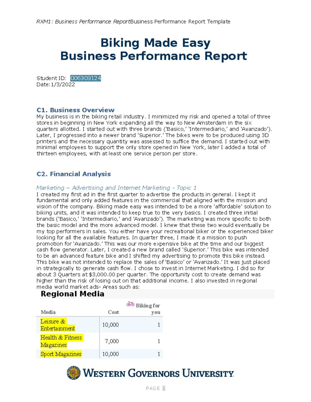 Business Performance Report Template (1) - Biking Made Easy Business ...