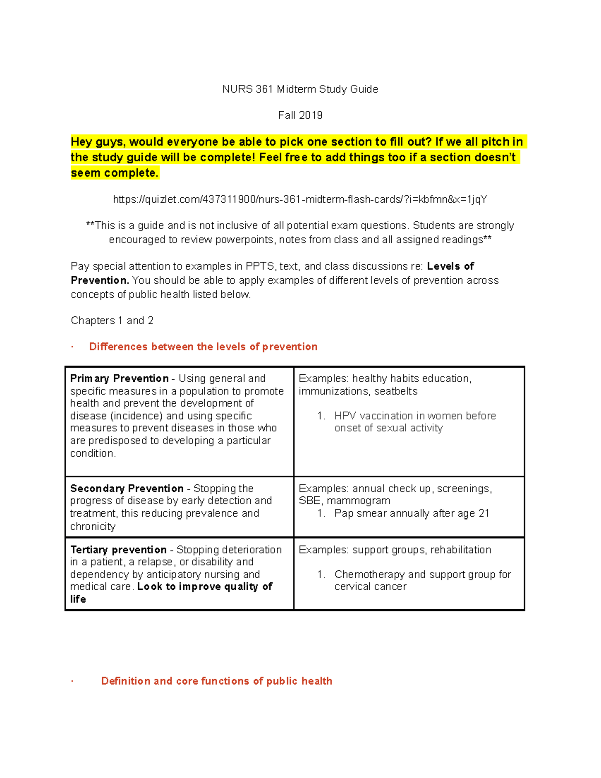 NURS 361 Midterm Study Guide - NURS 361 Midterm Study Guide Fall 2019 Hey guys, would everyone ...
