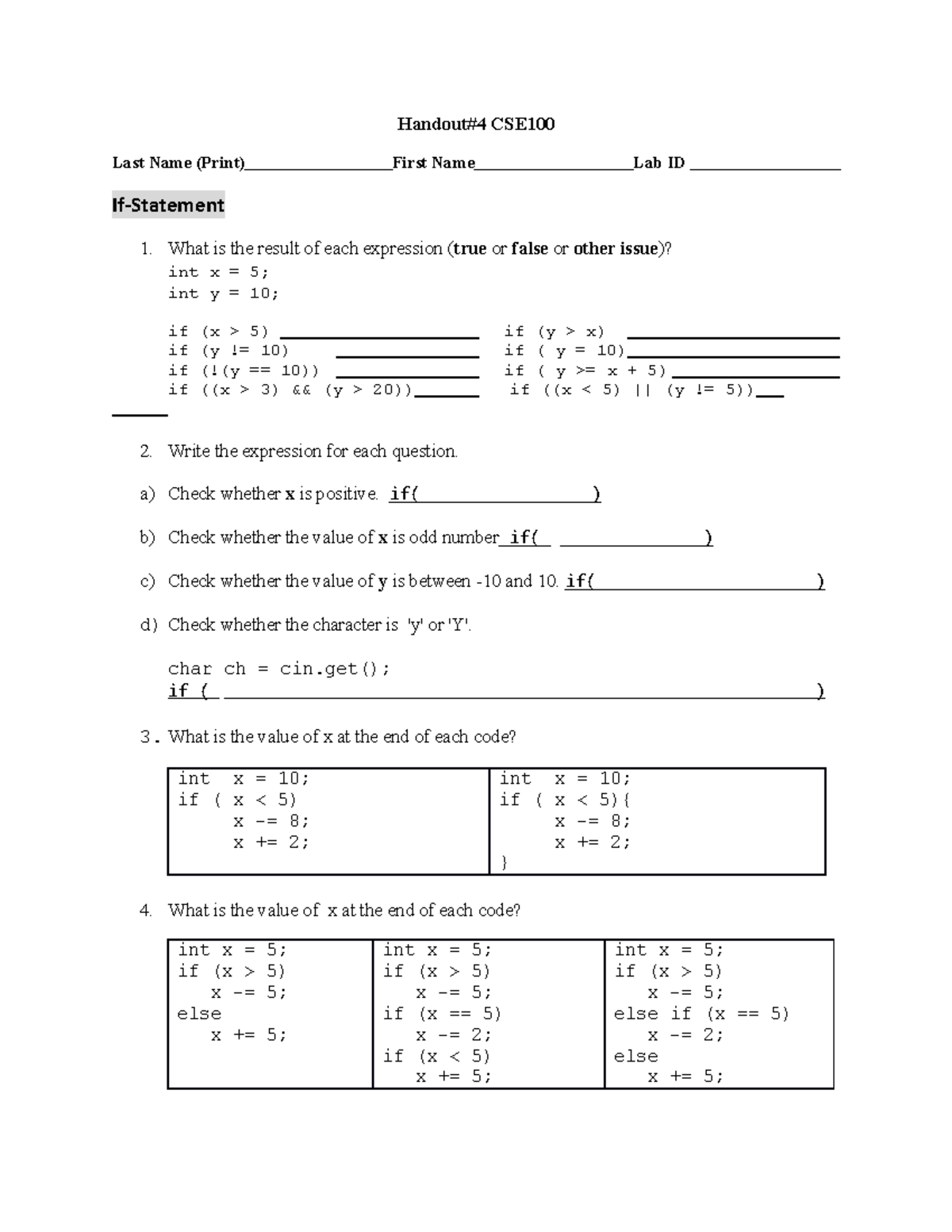 CSE100 Handout 4 - efsgs - Handout#4 CSE Last Name (Print) First Name ... CSE100 Handout 4 - efsgs - Handout#4 CSE Last Name (Print) First Name ...