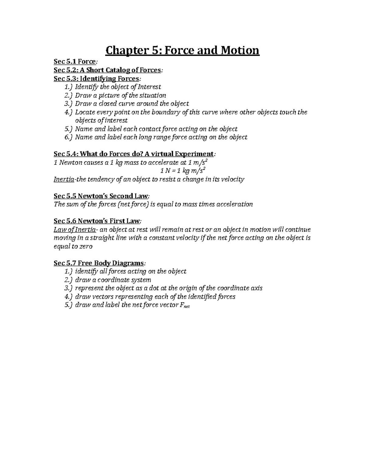 Physics Chapter 5 Force and Motion - Chapter 5: Force and Motion Sec 5 ...