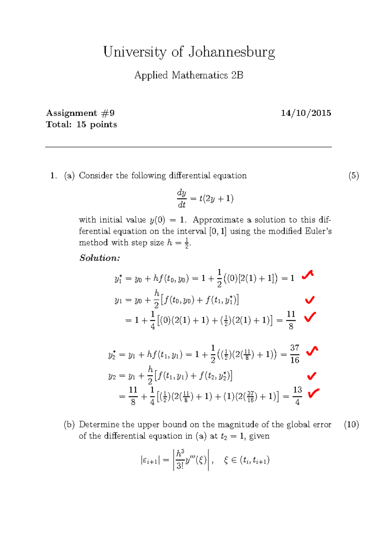 Apm2b10-tutorial-2015 assignment 9 marking-memo - University of ...